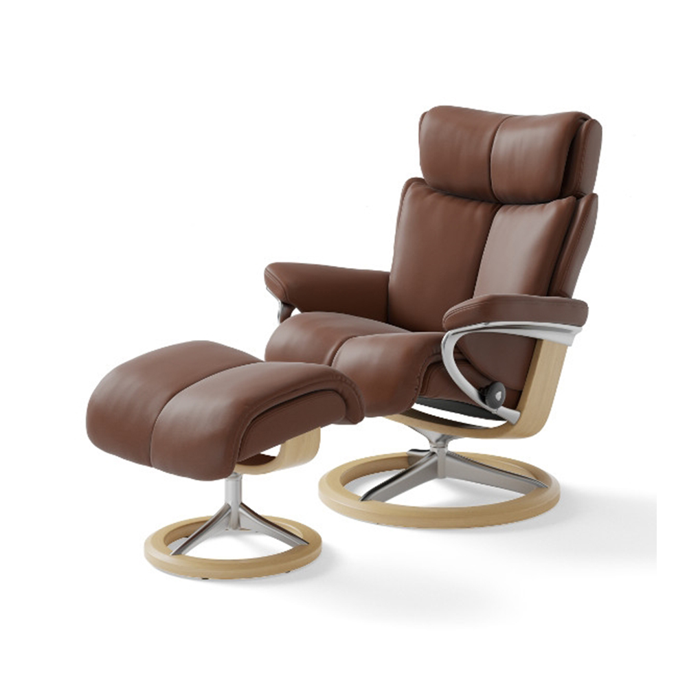 Stressless Magic L fåtölj & pall Signature base – Severins
